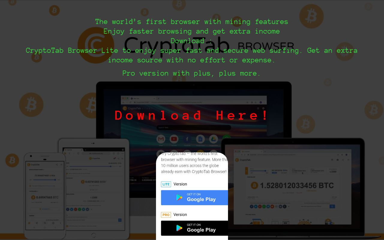 Free CryptoTab Browser Lite or Pro Versions available